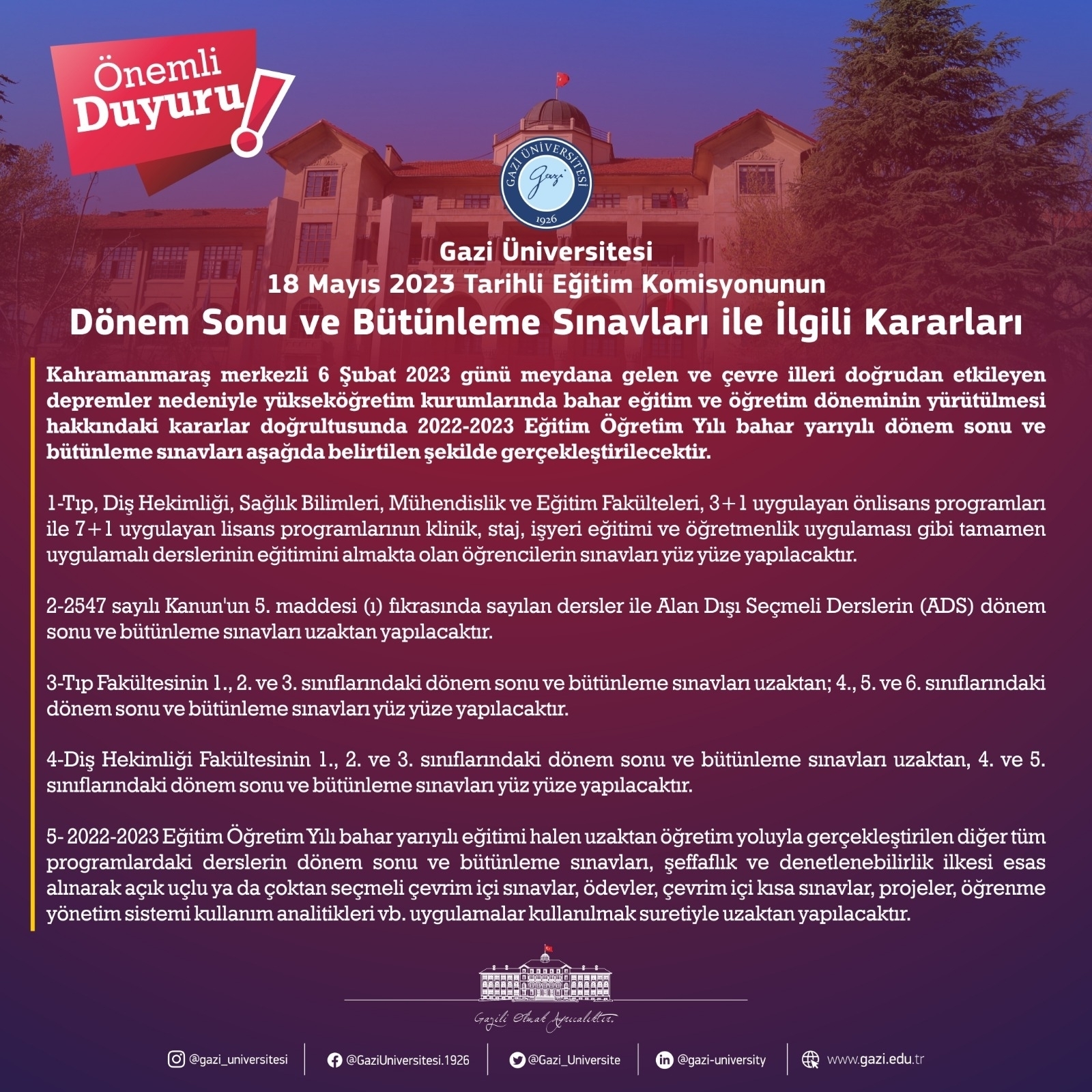 Bahar Yarıyılı Sınavları | İstatistik Bölümü | Fen Fakültesi | Gazi ...